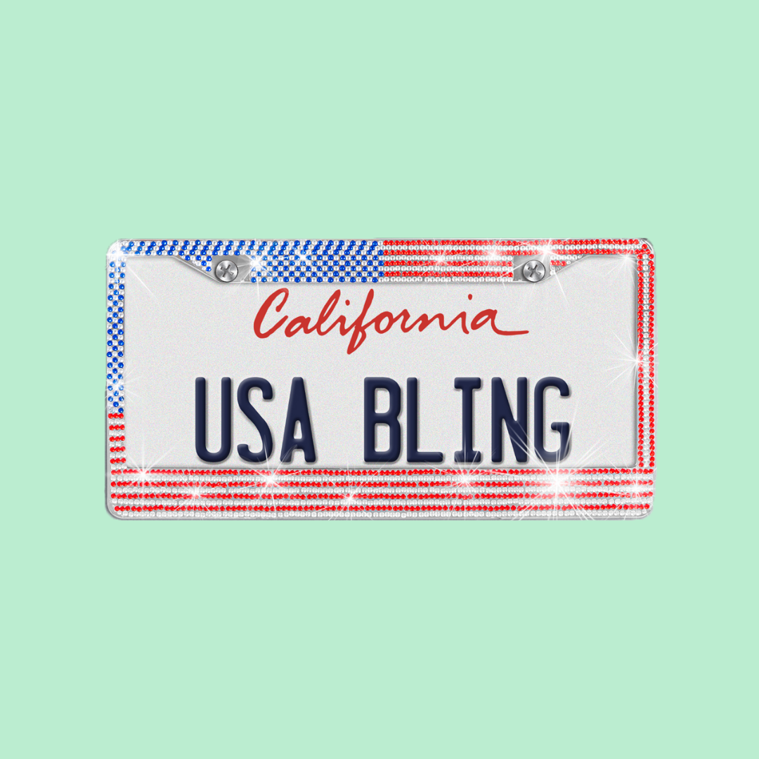USA Flag Crystal License Plate Frame – Carbella Auto